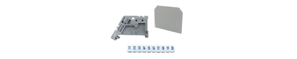 Accessories for mounting of terminal blocks, spacers and side stops ...